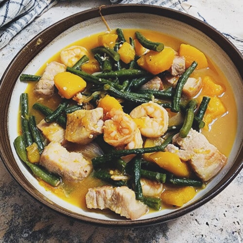Ginataang Kalabasa with Shrimp pork and String beans